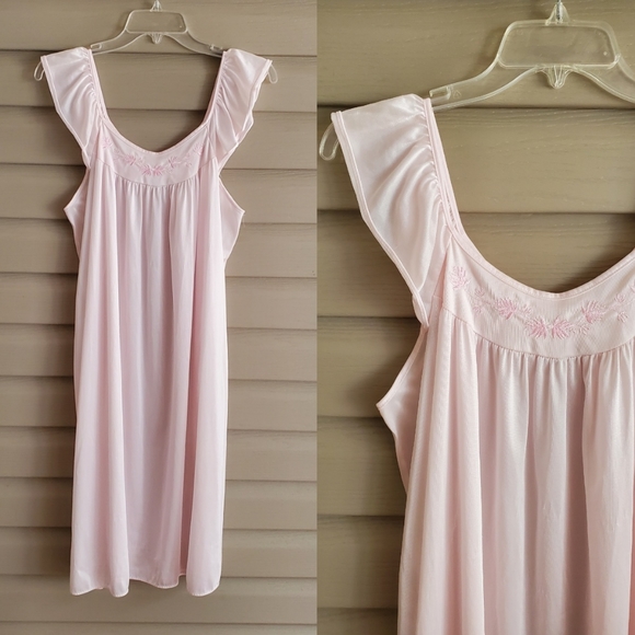 Sears | Dresses | Vintage 7s L Pale Pastel Pink Floral Embroidered ...